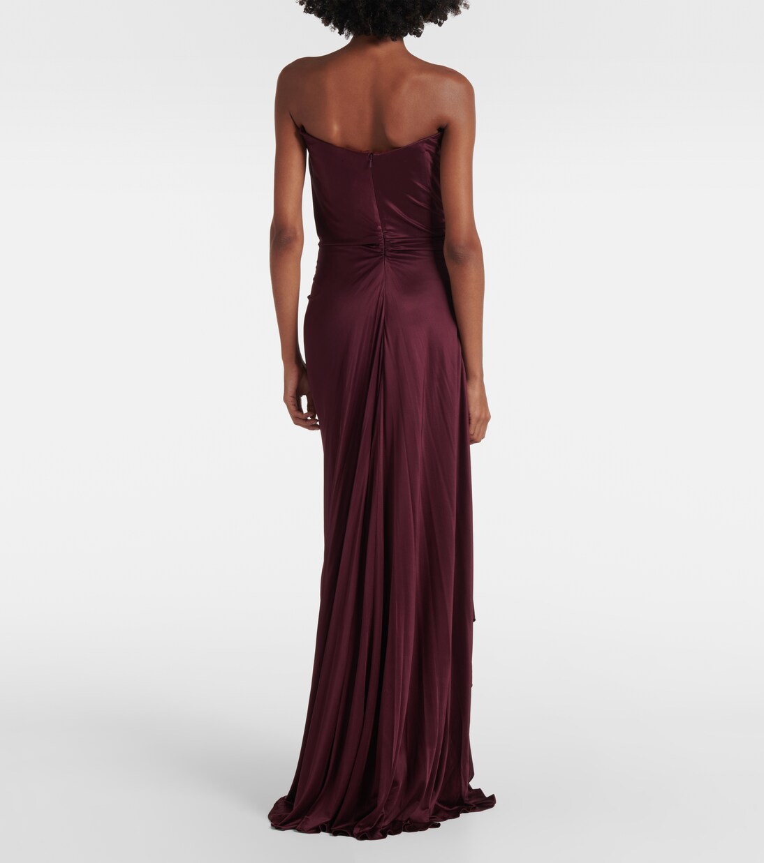 Milia embroidered gathered gown in burgundy - Costarellos | Mytheresa