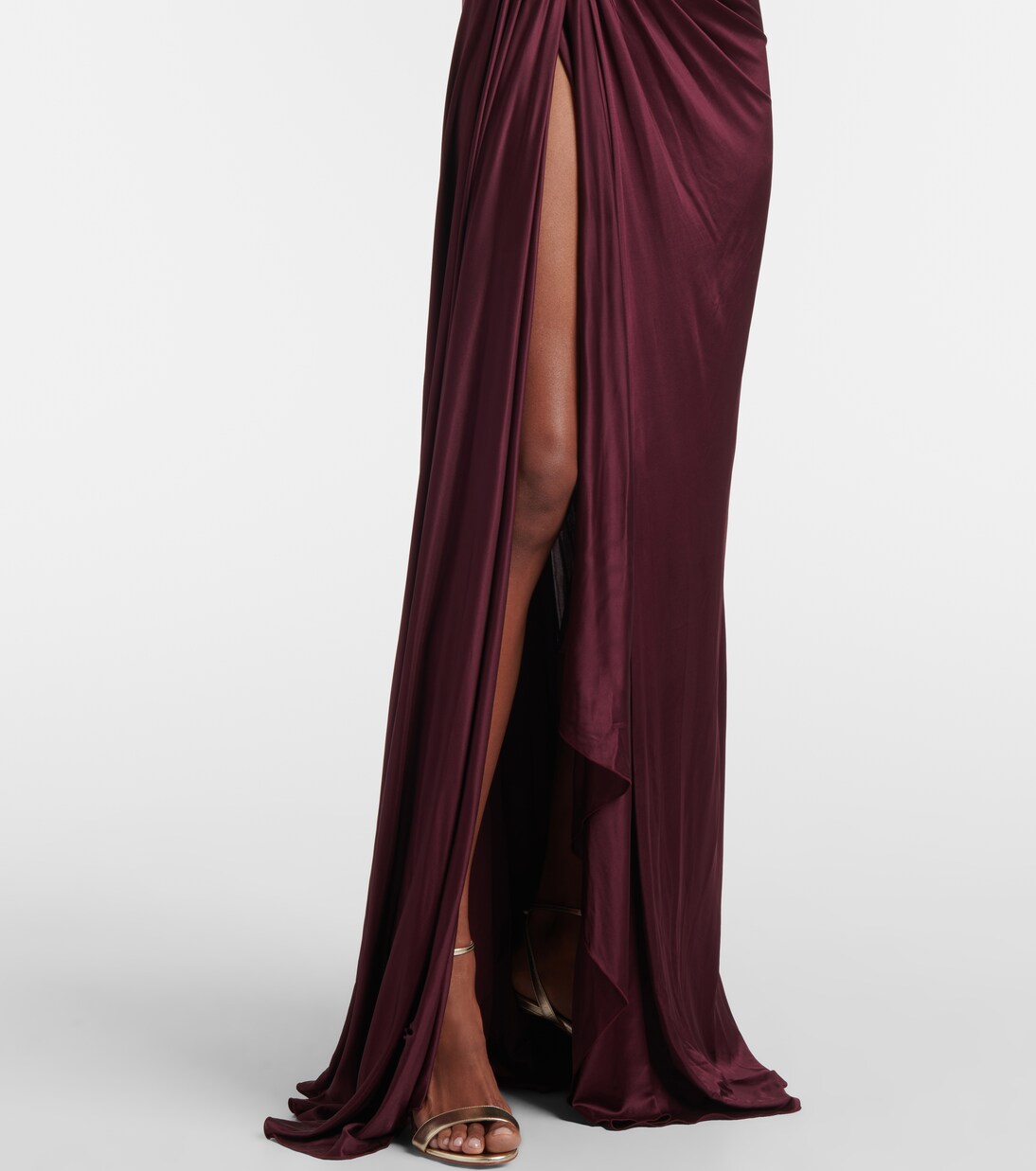 Milia embroidered gathered gown in burgundy - Costarellos | Mytheresa