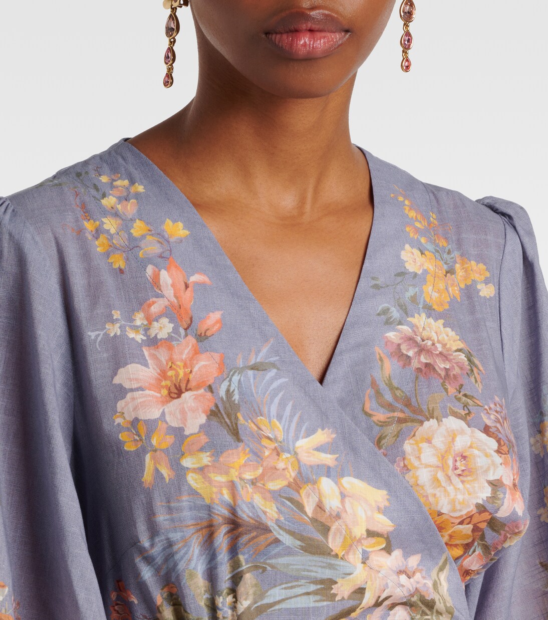 Tallow floral cotton wrap dress in blue - Zimmermann | Mytheresa