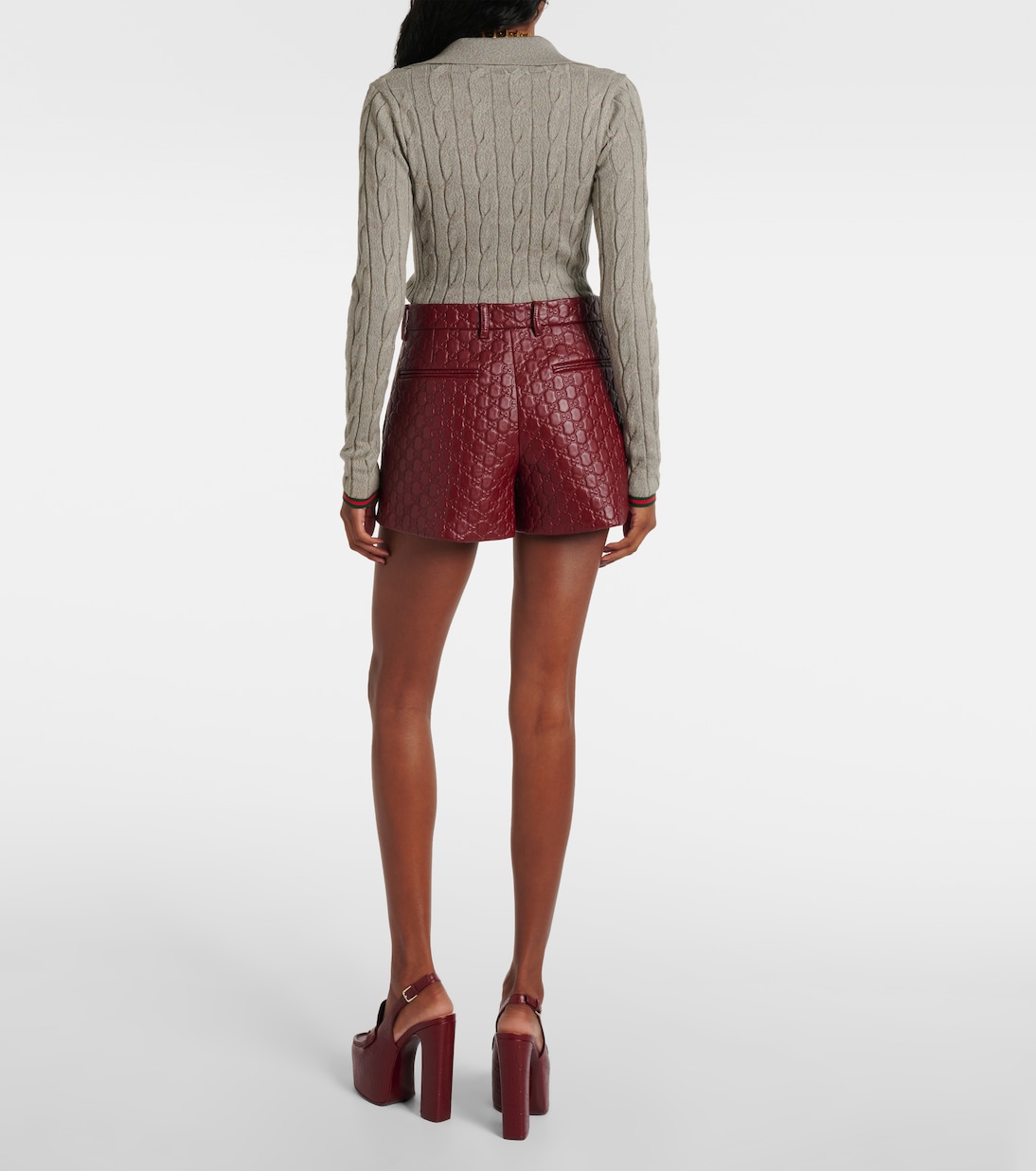 GG embossed leather shorts in burgundy - Gucci | Mytheresa