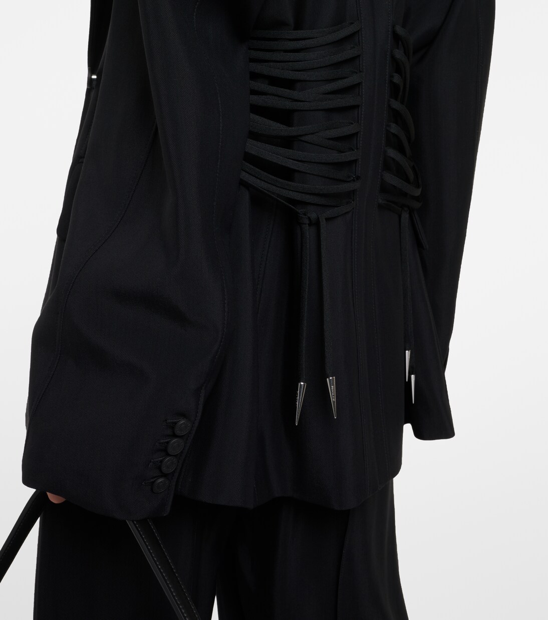 Lace-up single-breasted blazer in black - Mugler | Mytheresa
