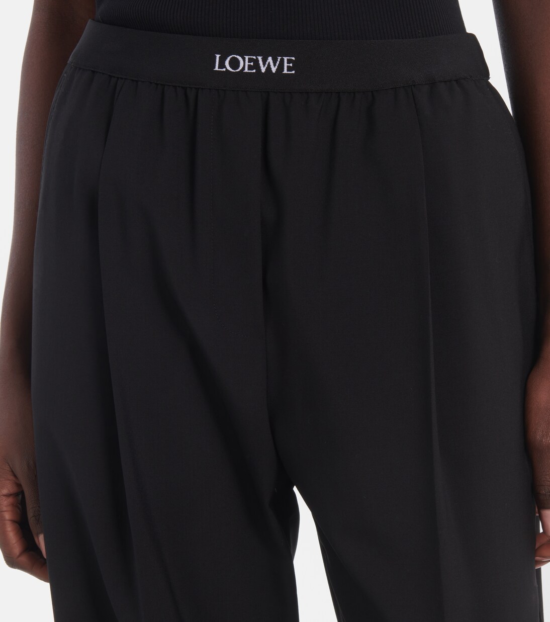 High-rise wool wide-leg pants in black - Loewe | Mytheresa