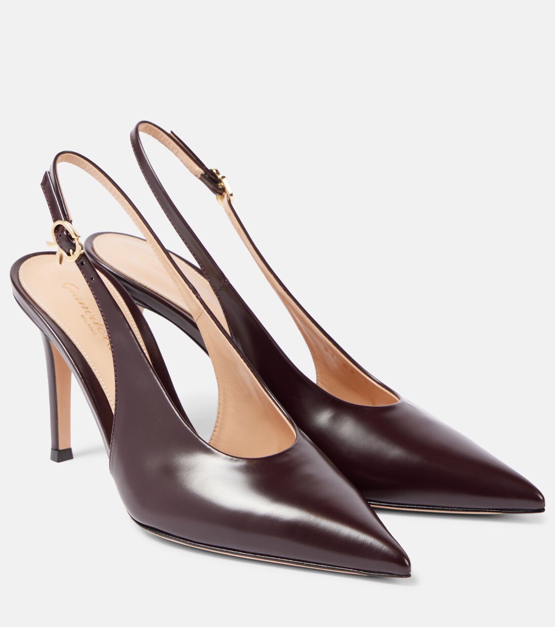 Robbie 85 patent leather slingback pumps in burgundy - Gianvito Rossi ...