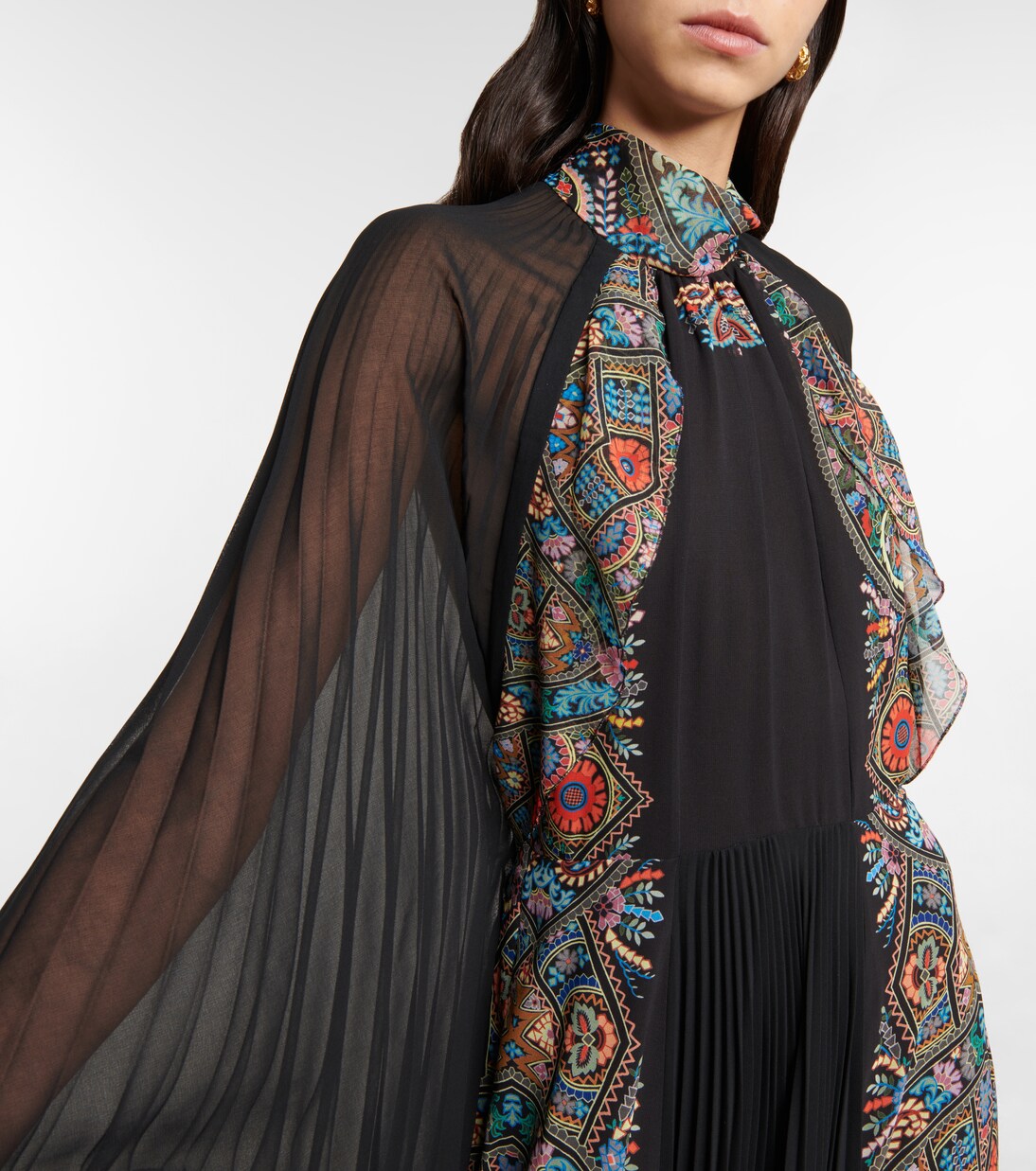 Floral pleated georgette gown in black - Etro | Mytheresa