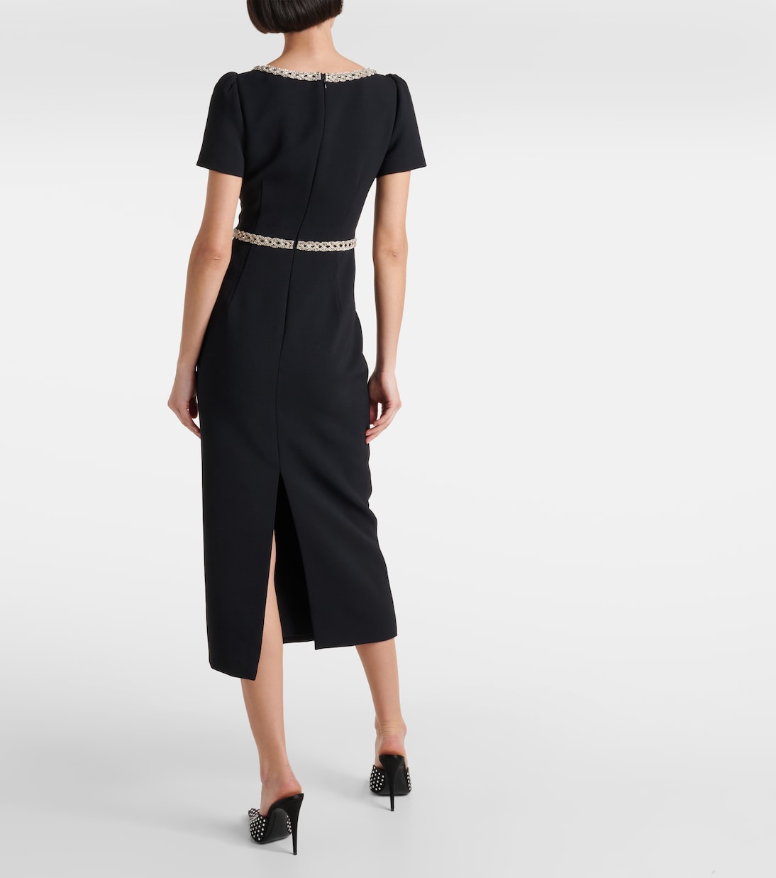 Crystal Embellished Crêpe Midi Dress In Black Self Portrait Mytheresa