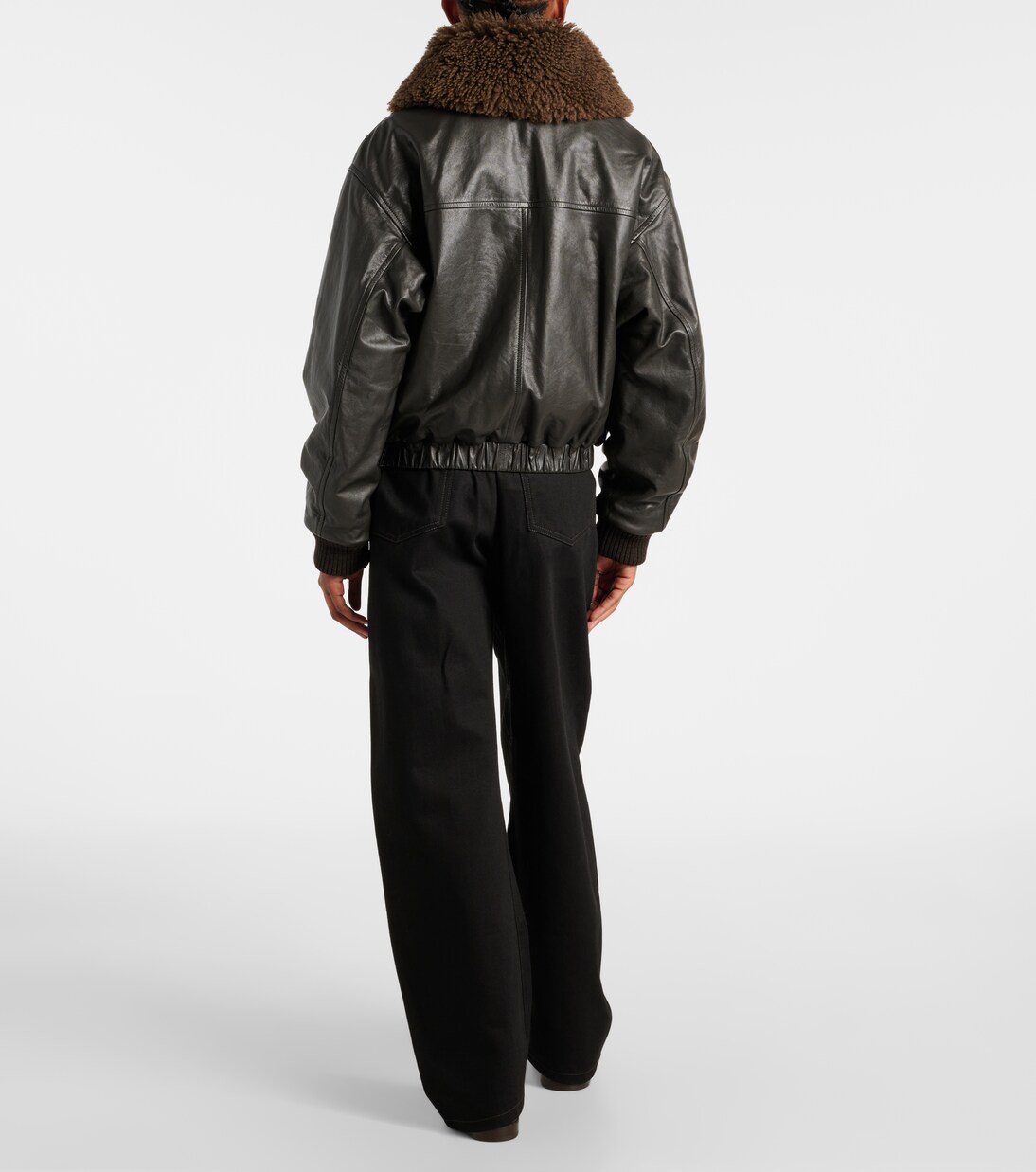 Shearling-trimmed leather blouson in brown - Lemaire | Mytheresa