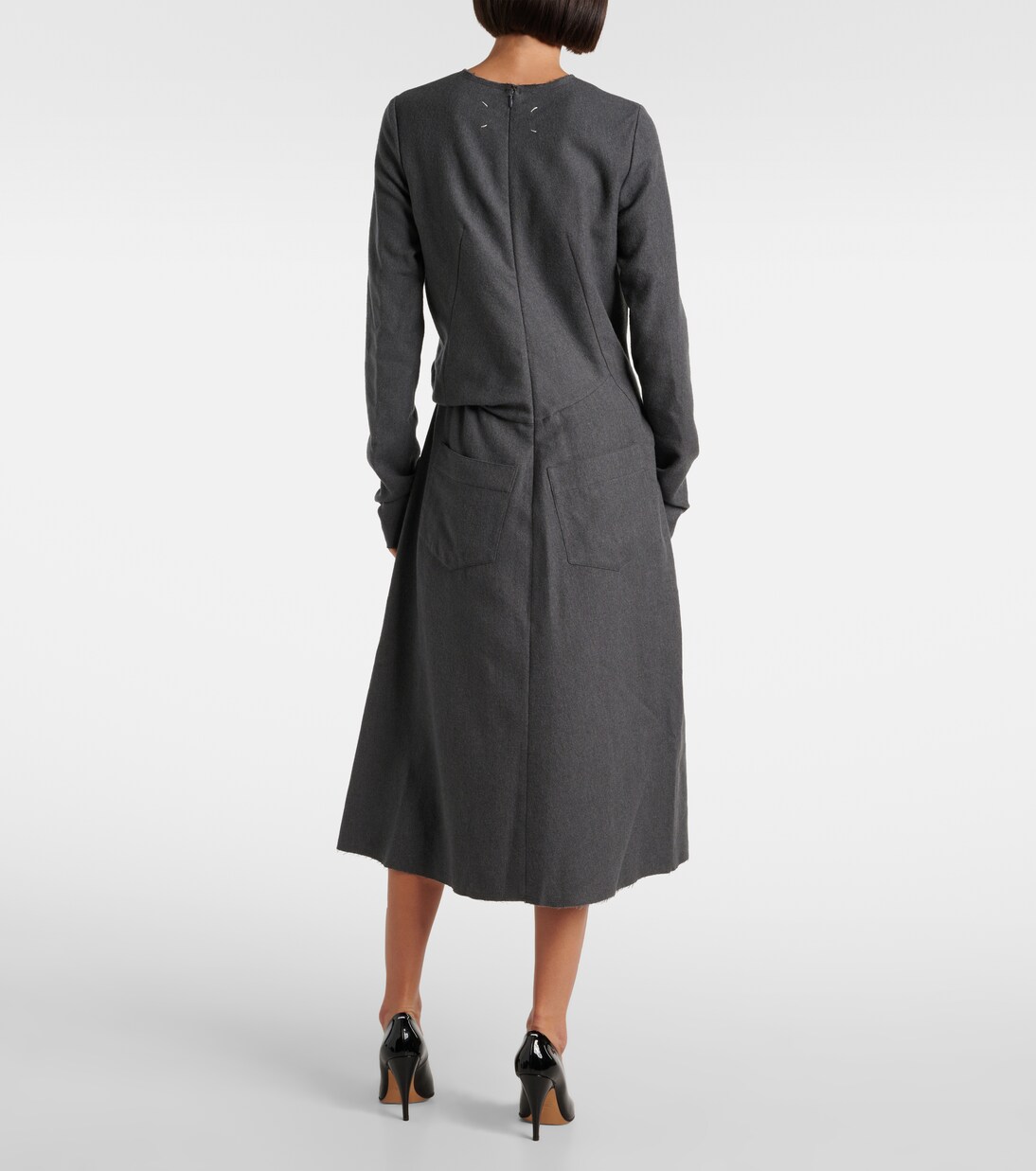 Gathered cotton and wool midi dress in grey - Maison Margiela | Mytheresa