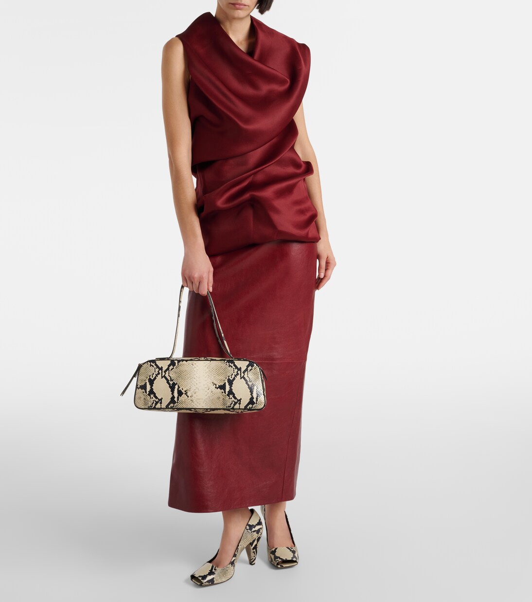 Simona snake-effect leather shoulder bag in beige - Khaite | Mytheresa