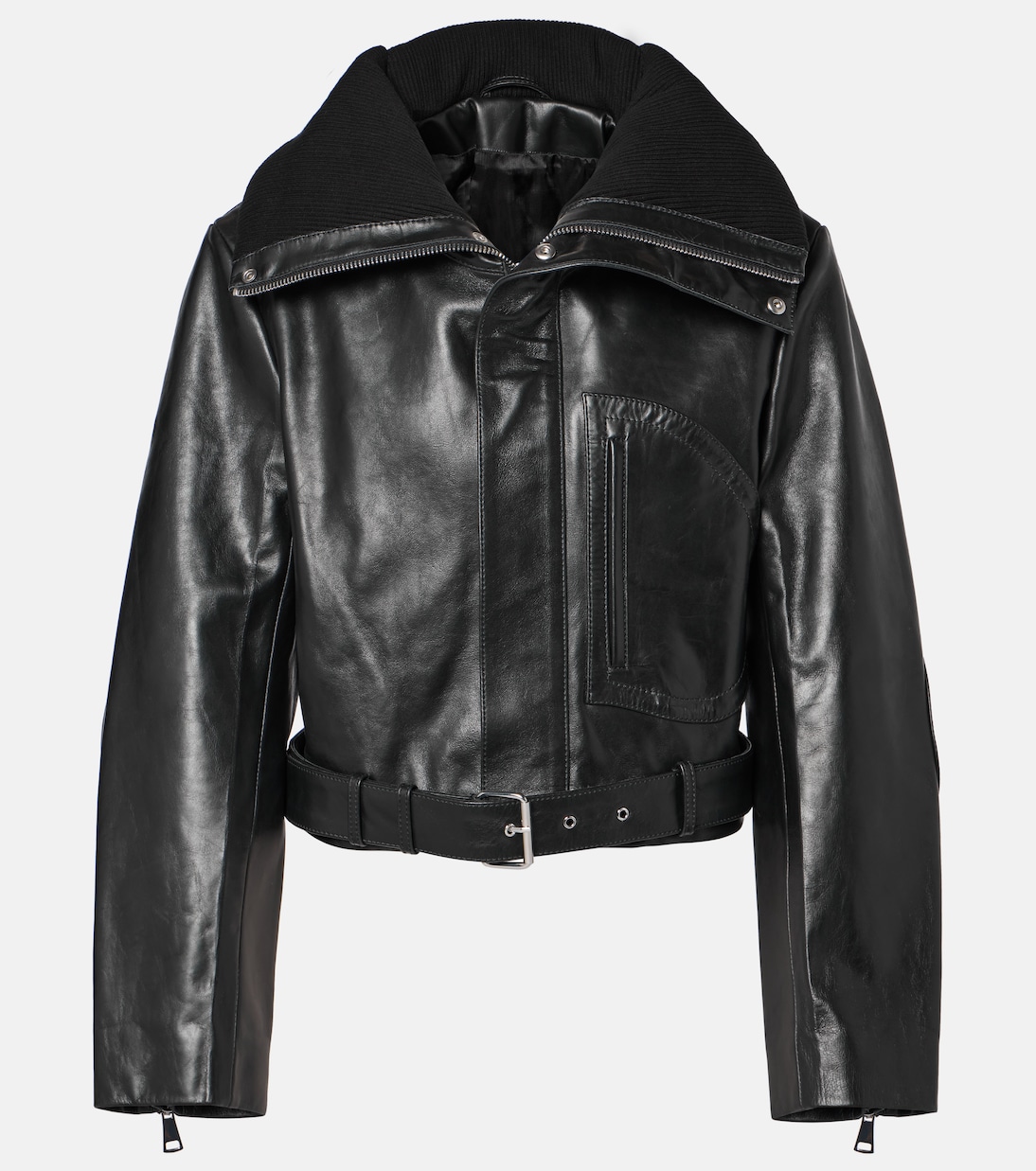 Cropped belted leather biker jacket in black - Victoria Beckham | Mytheresa