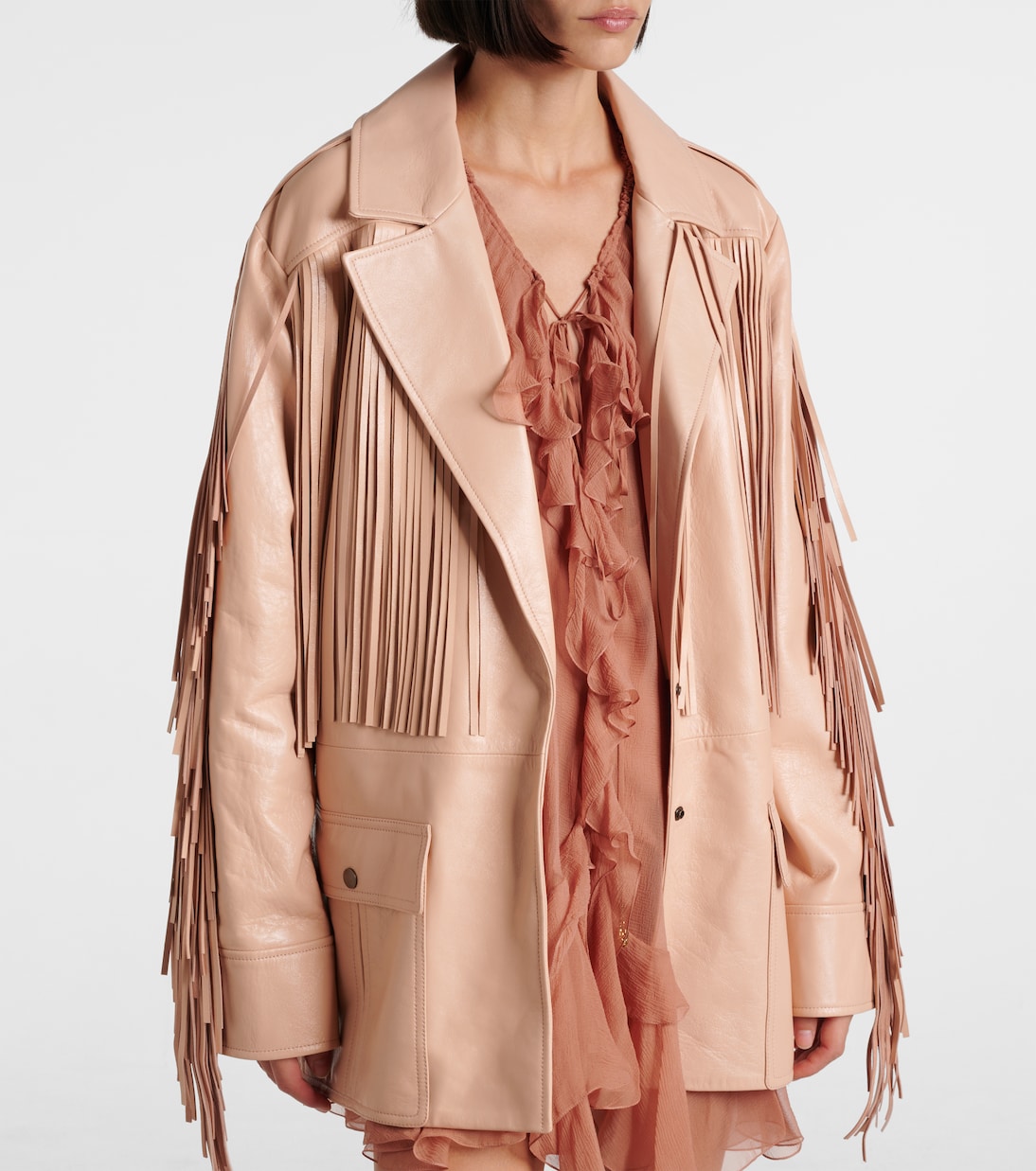 Fringed leather jacket in pink - Chloe | Mytheresa