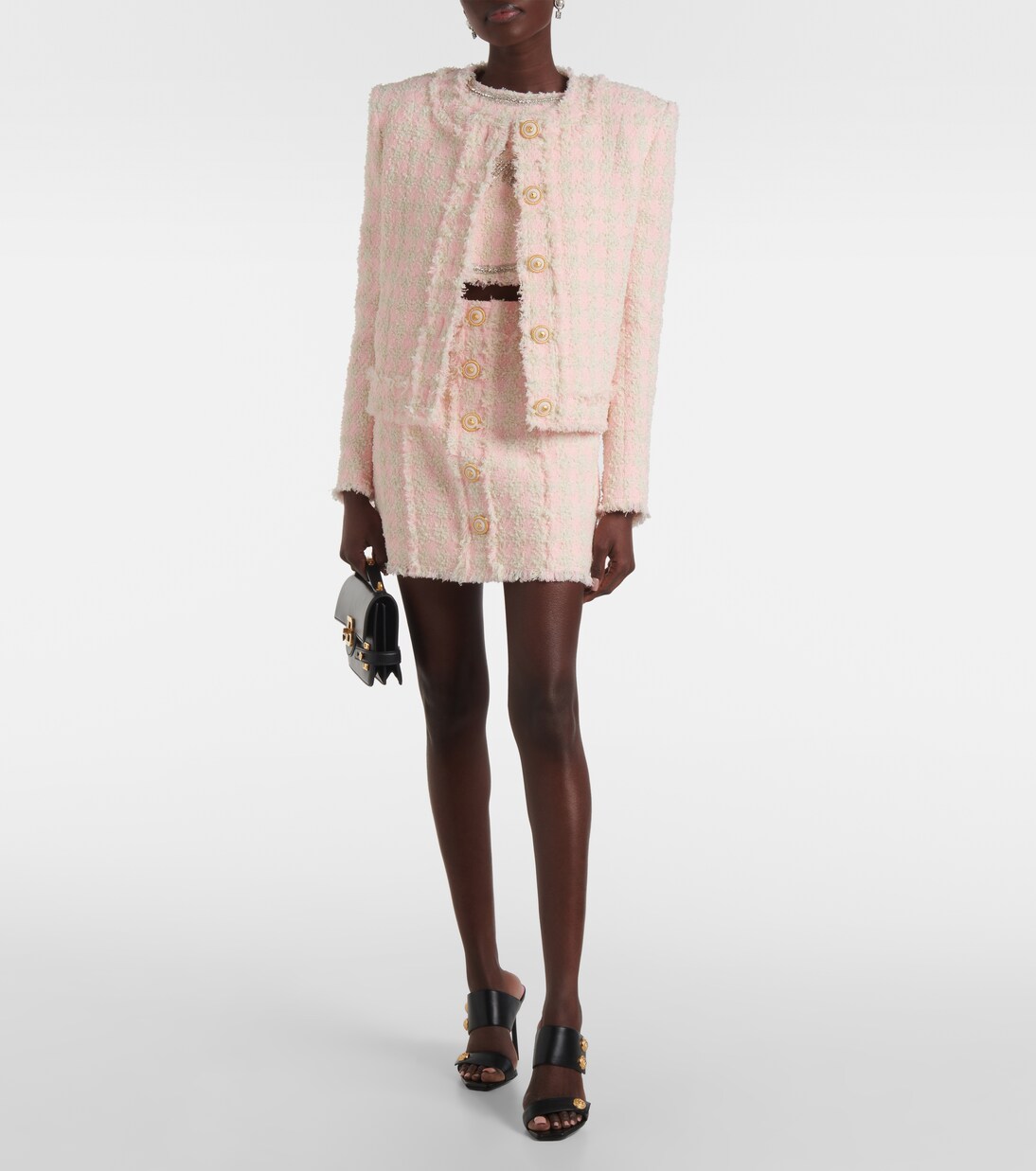 Checked tweed miniskirt in pink - Balmain | Mytheresa