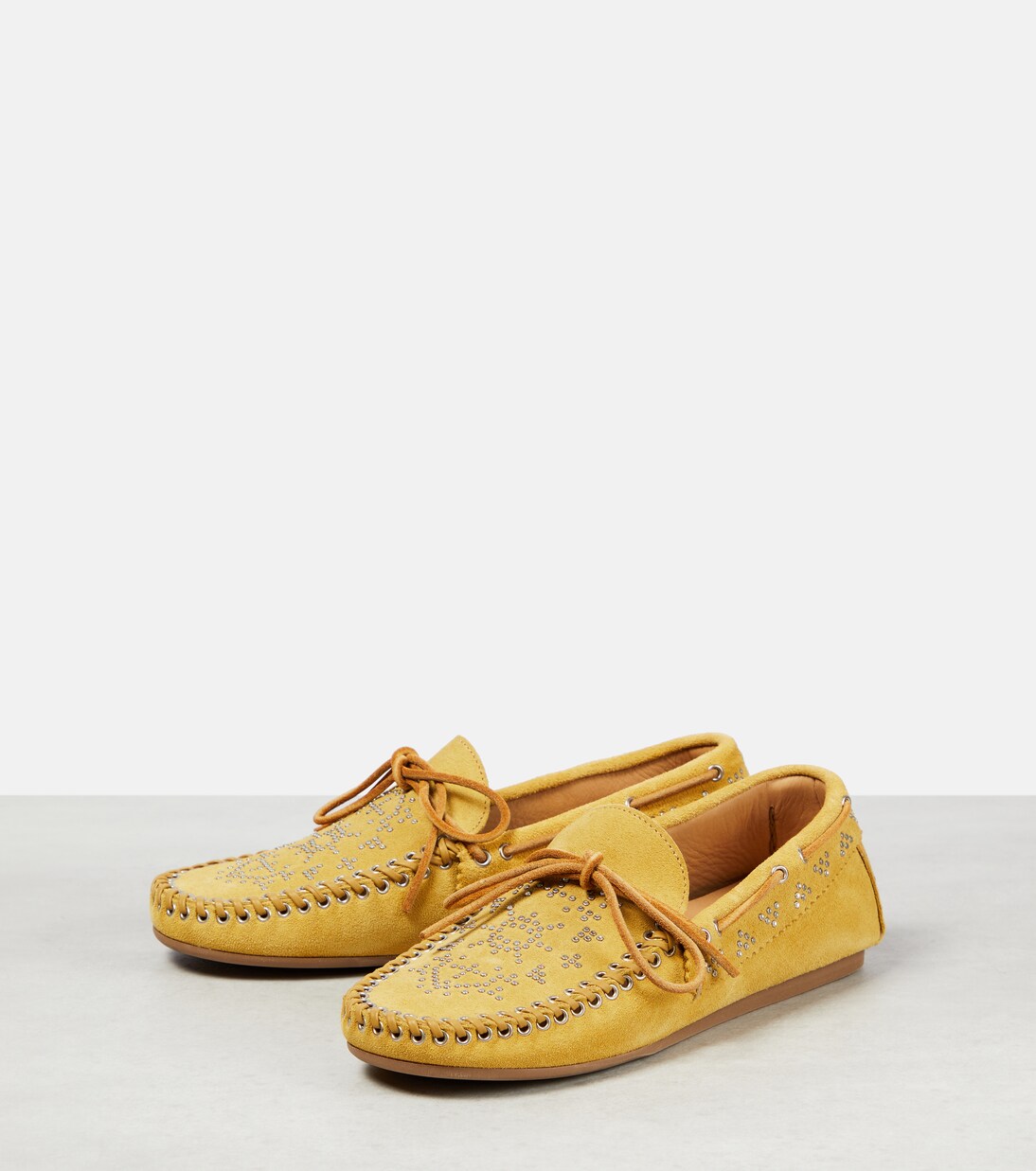 Freen embellished suede moccasins in yellow - Isabel Marant | Mytheresa