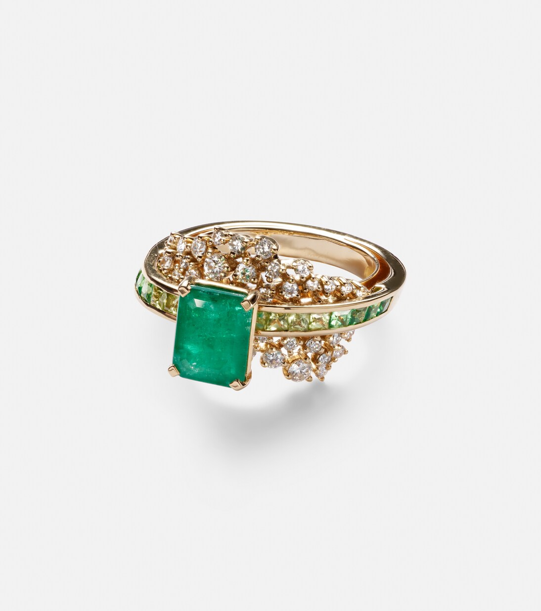 Scatter Emerald Sphere 18kt gold ring with diamonds and emeralds in green - Ananya | Mytheresa