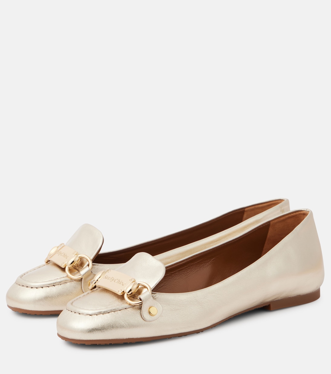 Signature metallic leather ballet flats in gold - See By Chloe | Mytheresa
