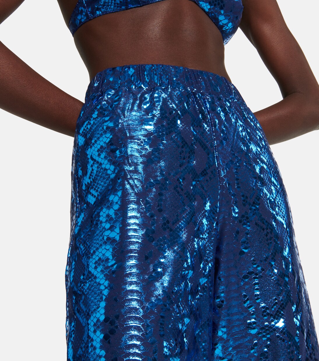 Metallic snake-print wide-leg pants in blue - Oseree | Mytheresa