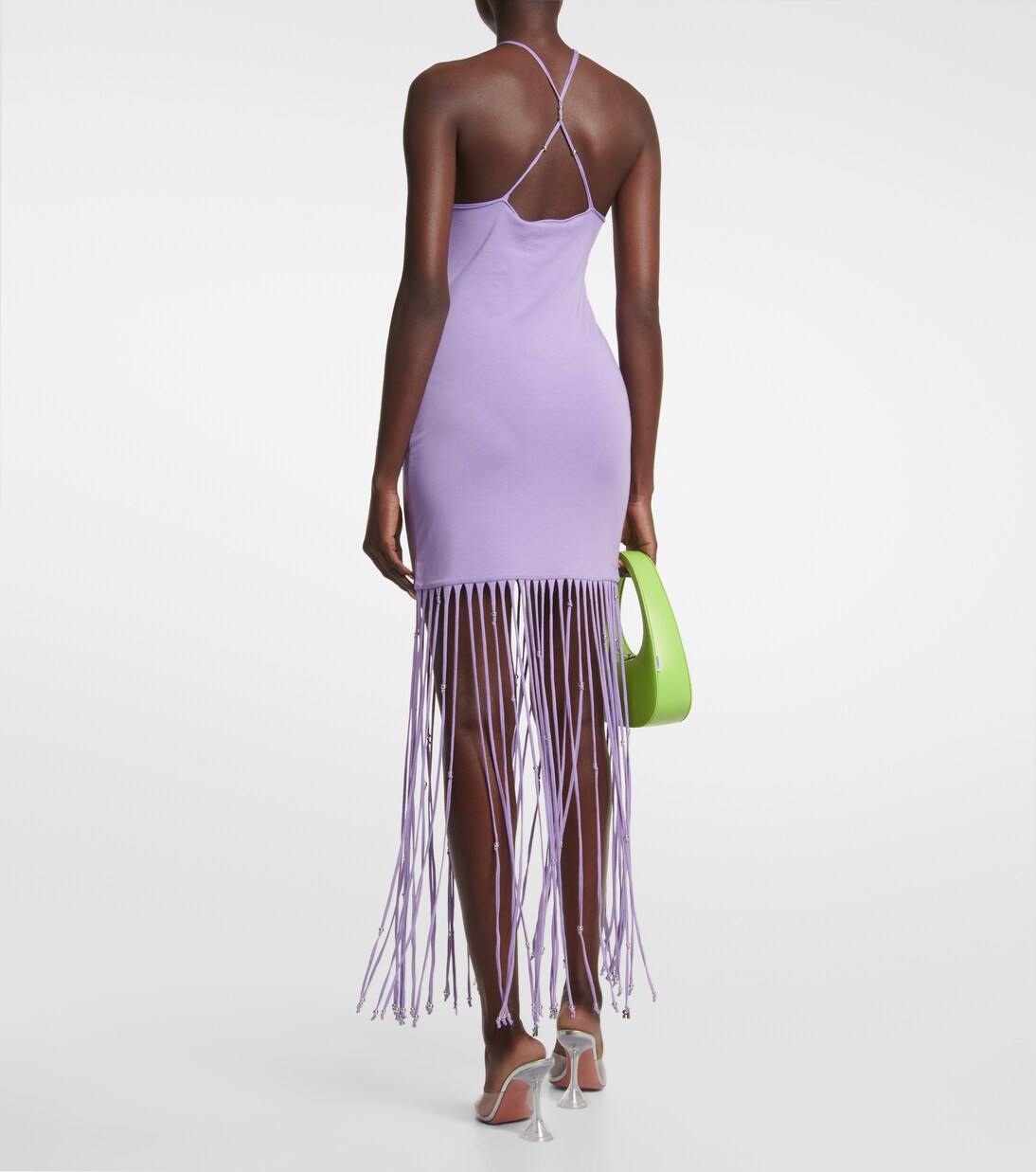 Fringe-trimmed jersey maxi dress in purple - Rotate | Mytheresa