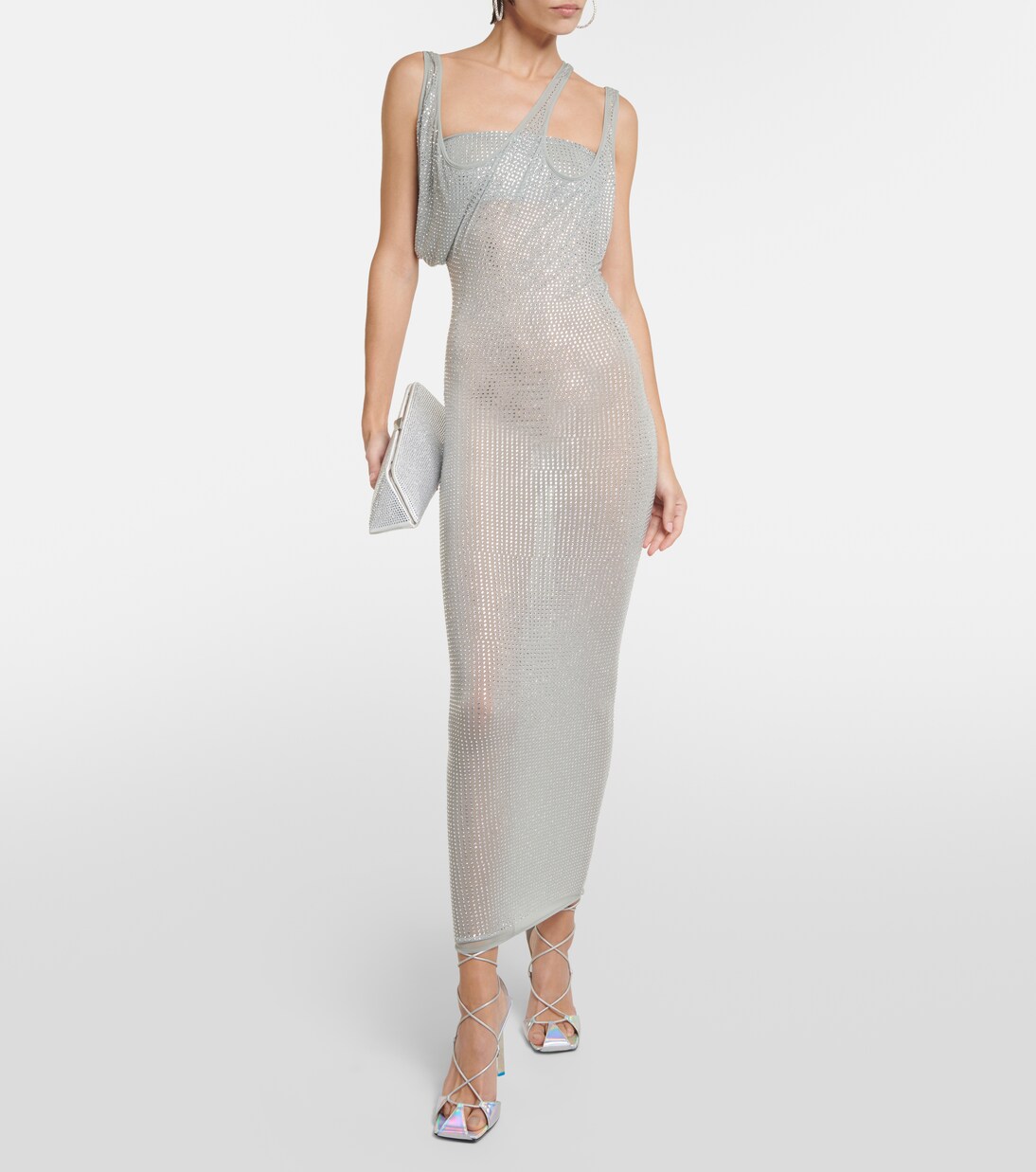 Embellished jersey midi dress in silver - The Attico | Mytheresa