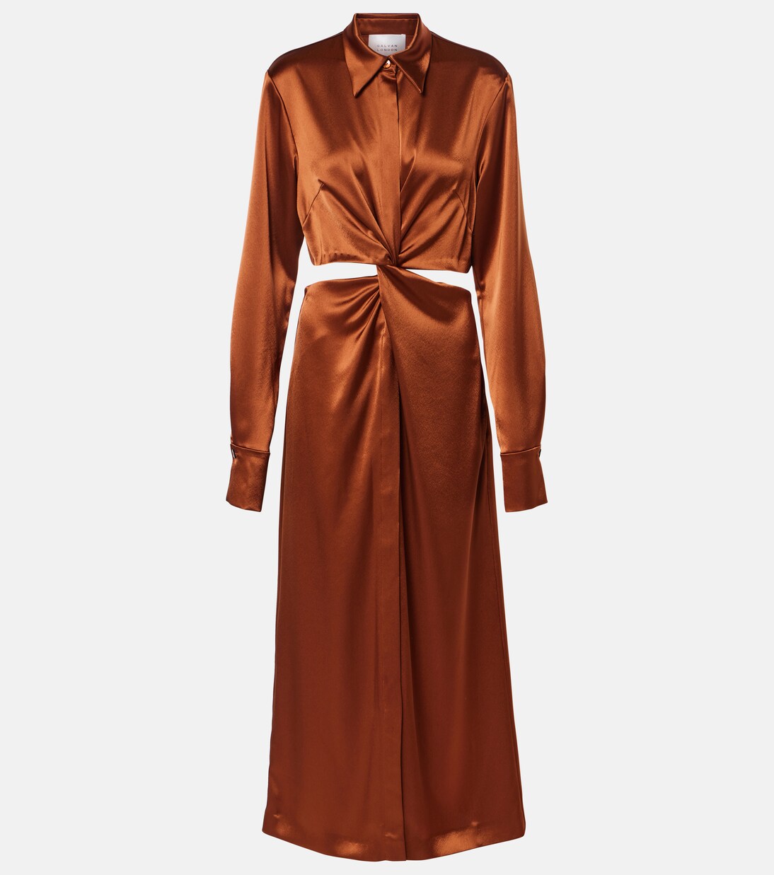 Robe midi Hock en satin en marron – Galvan | Mytheresa