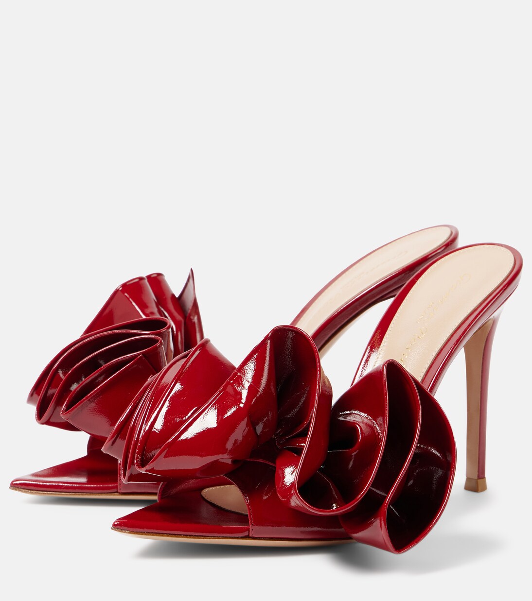 Gabrielle 105 ruffled patent leather mules in red - Gianvito Rossi ...