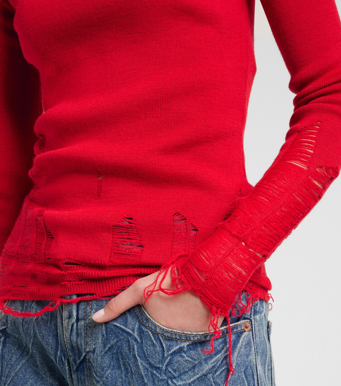 Distressed wool-blend turtleneck sweater in red - MM 6 Maison Margiela ...