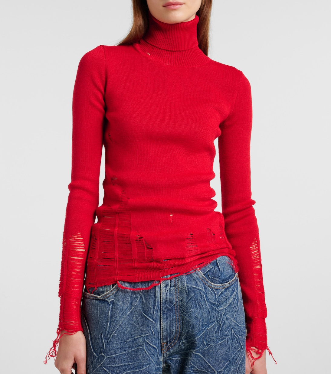 Distressed wool-blend turtleneck sweater in red - MM 6 Maison Margiela ...