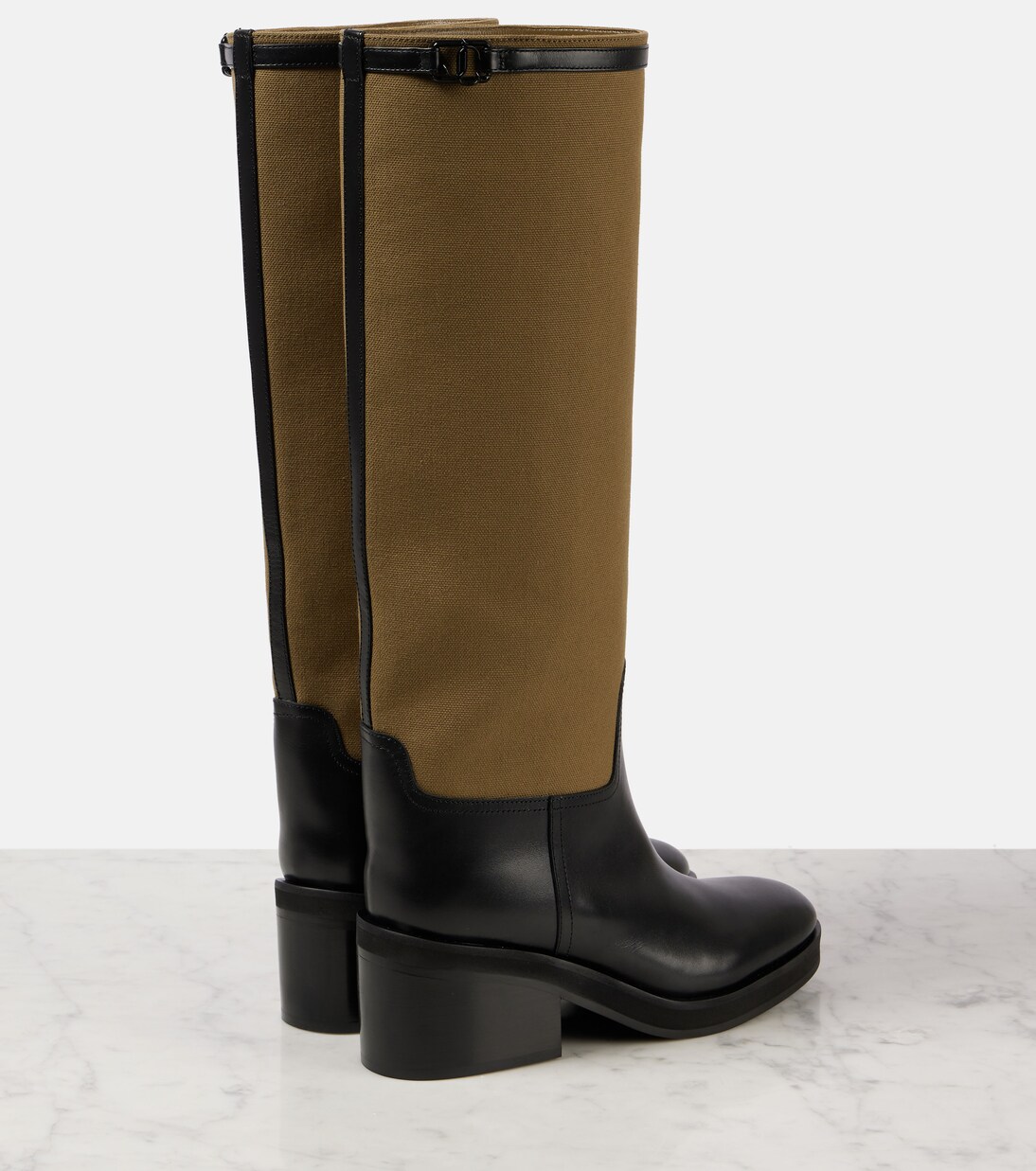 Botas altas Yasmin de piel y lona en verde - Jimmy Choo | Mytheresa
