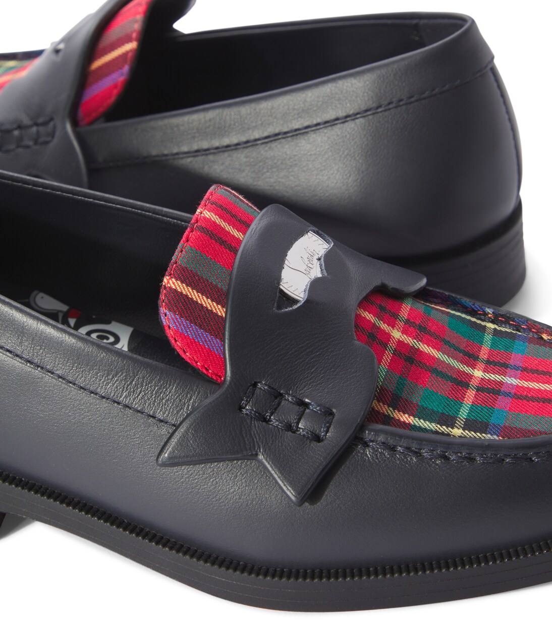 Mini Penny tartan leather penny loafers in blue - Christian Louboutin ...