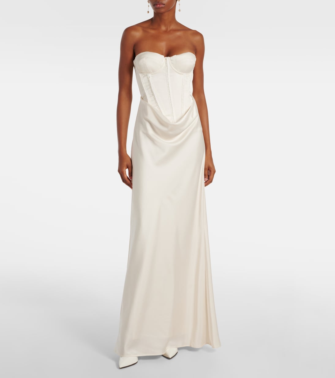 Bridal embellished satin corset dress in white - Rotate | Mytheresa