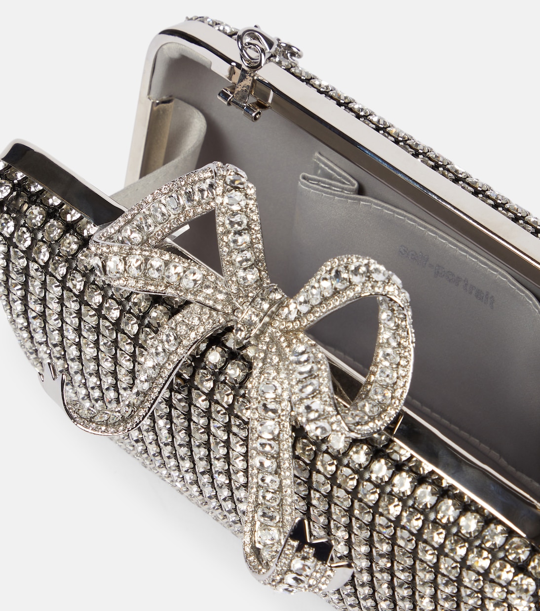 Bow Small crystal-embellished clutch in silver - Self Portrait | Mytheresa