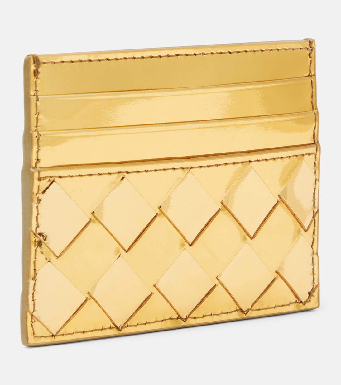 Intrecciato metallic leather card holder in gold - Bottega Veneta ...