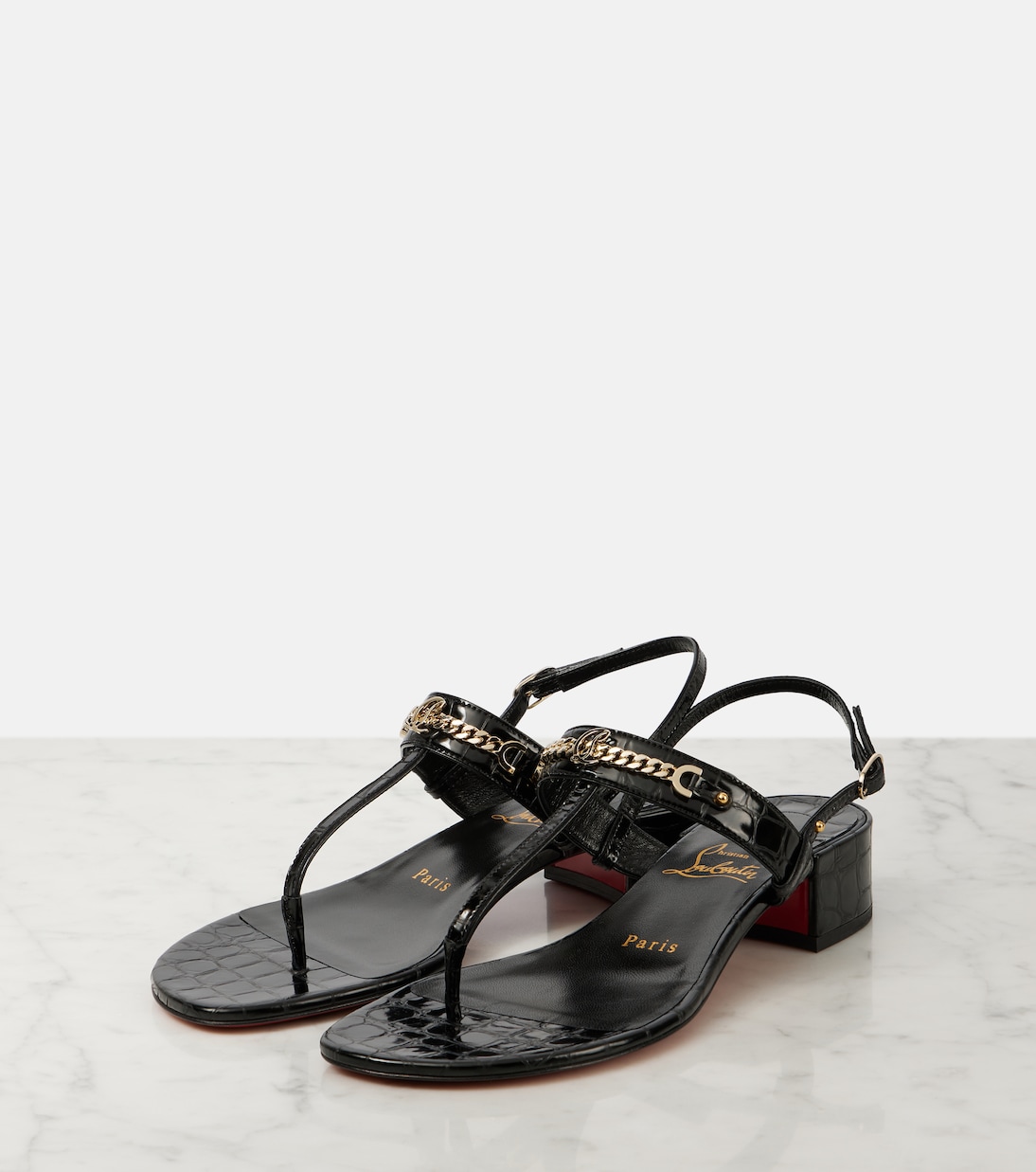 MJ Thong croc-effect leather sandals in black - Christian Louboutin ...