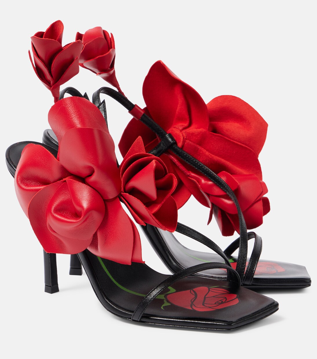 Sandalias de piel con aplique floral en rojo - Magda Butrym | Mytheresa