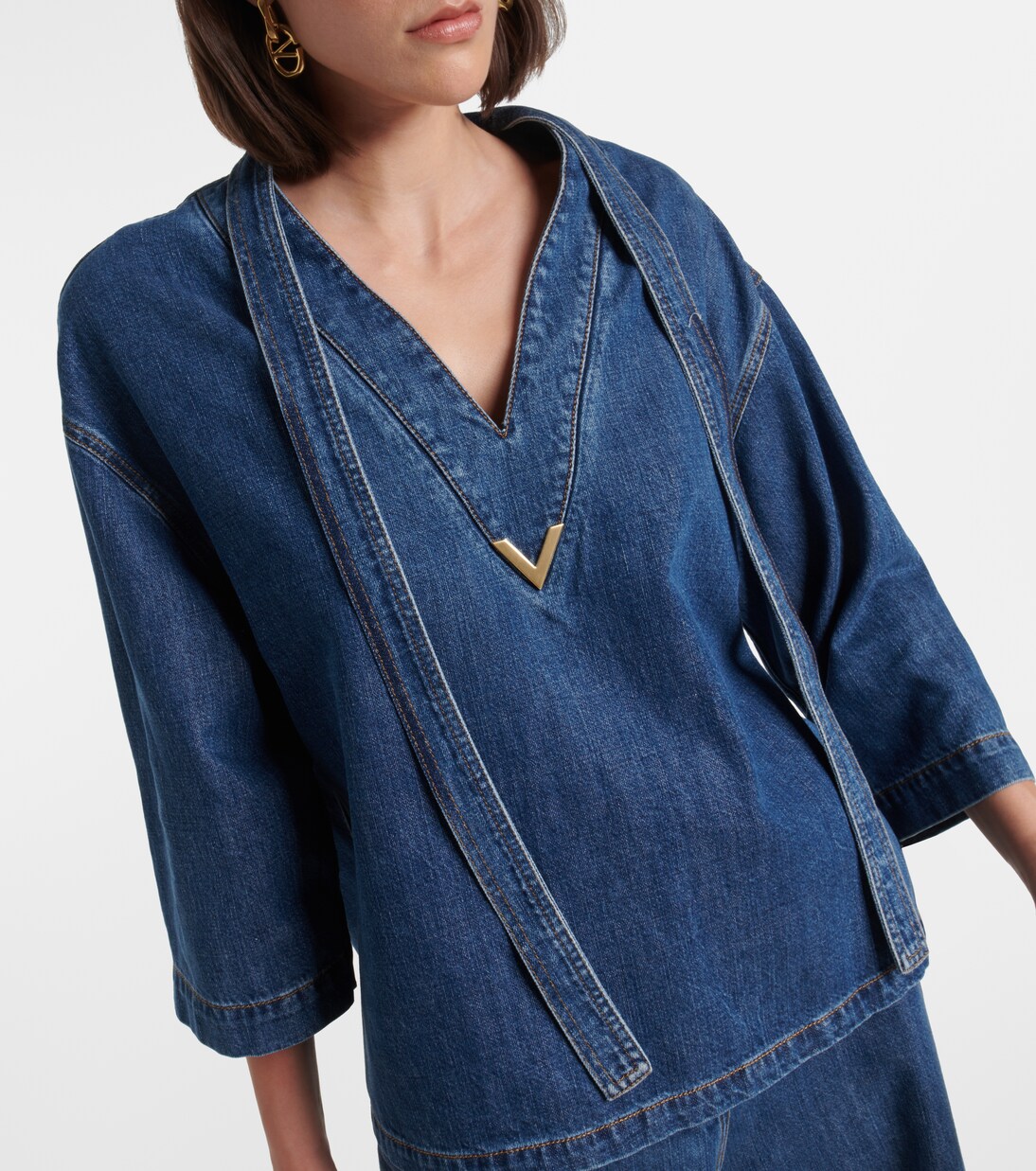 VGold denim kaftan in blue - Valentino | Mytheresa