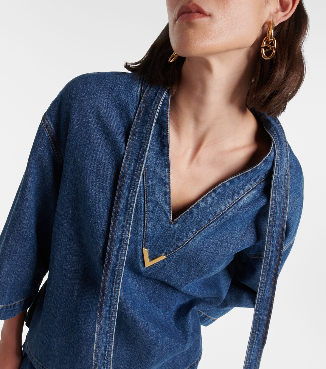 VGold denim kaftan in blue - Valentino | Mytheresa