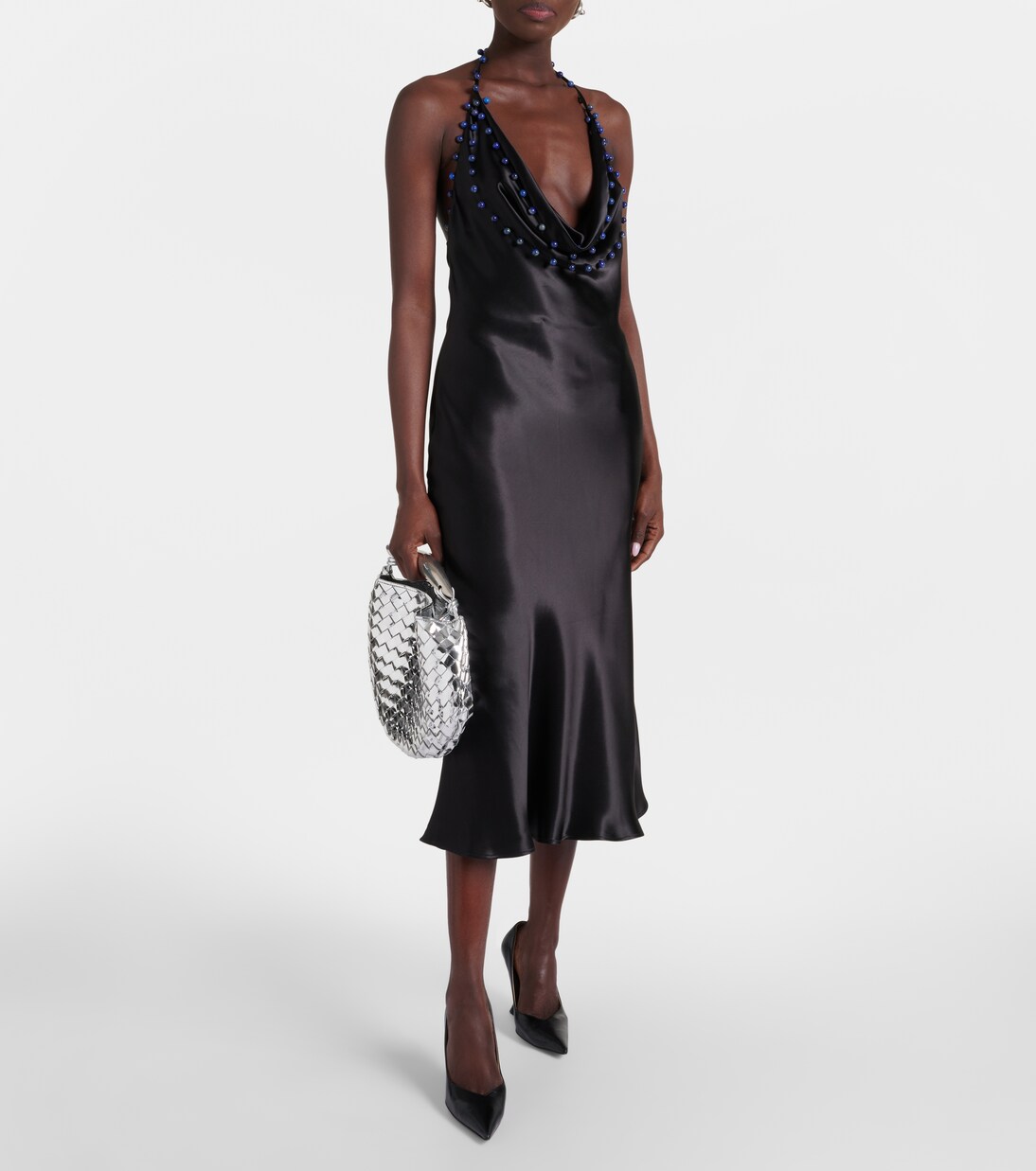 Beaded satin midi dress in black - Bottega Veneta | Mytheresa