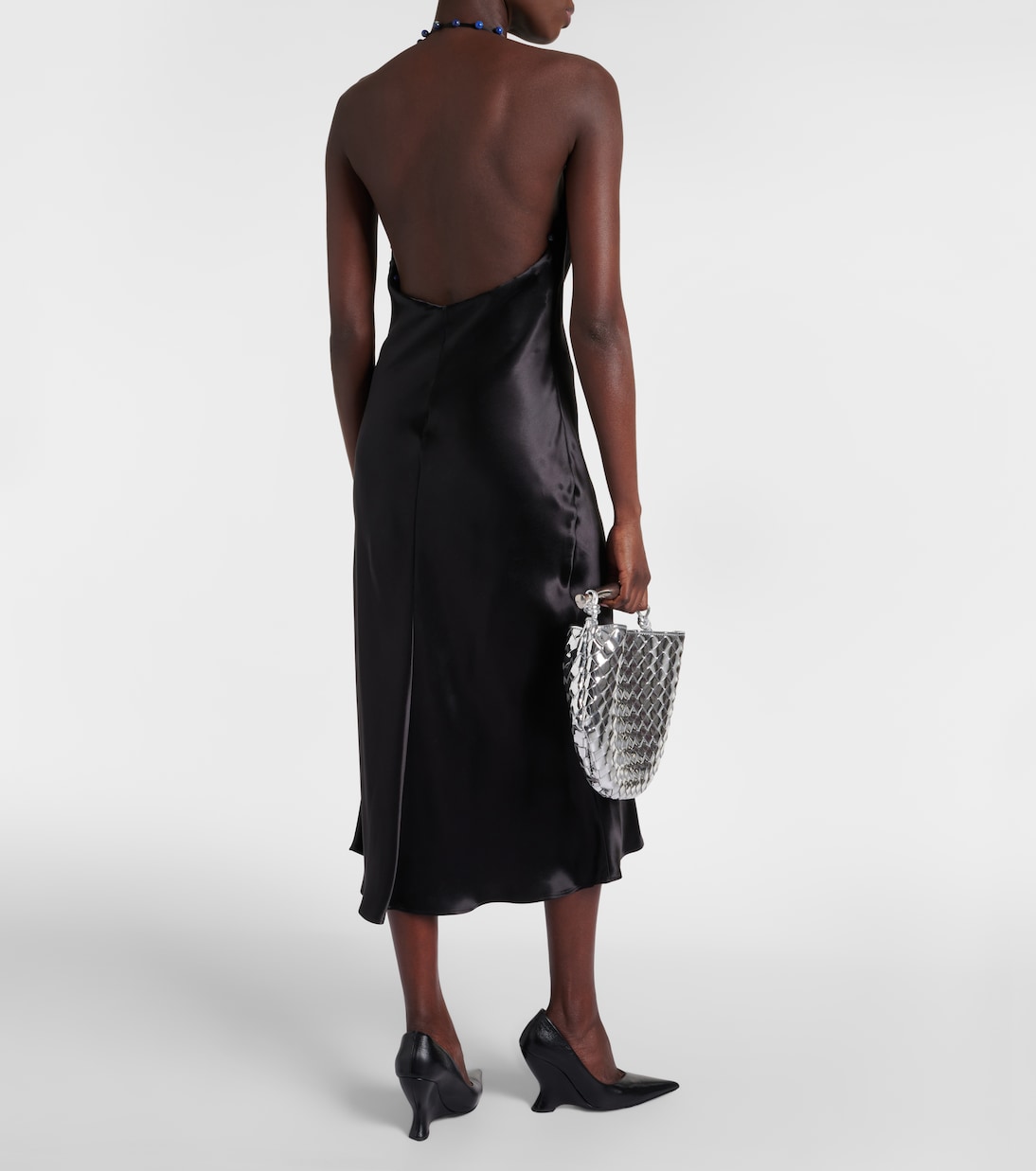 Beaded satin midi dress in black - Bottega Veneta | Mytheresa