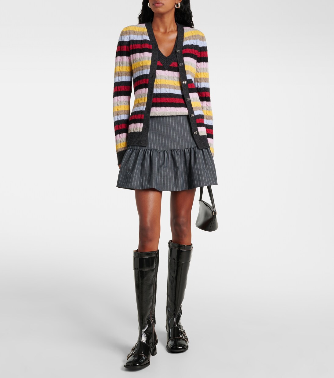 Striped cable-knit wool-blend cardigan in multicoloured - Ganni | Mytheresa