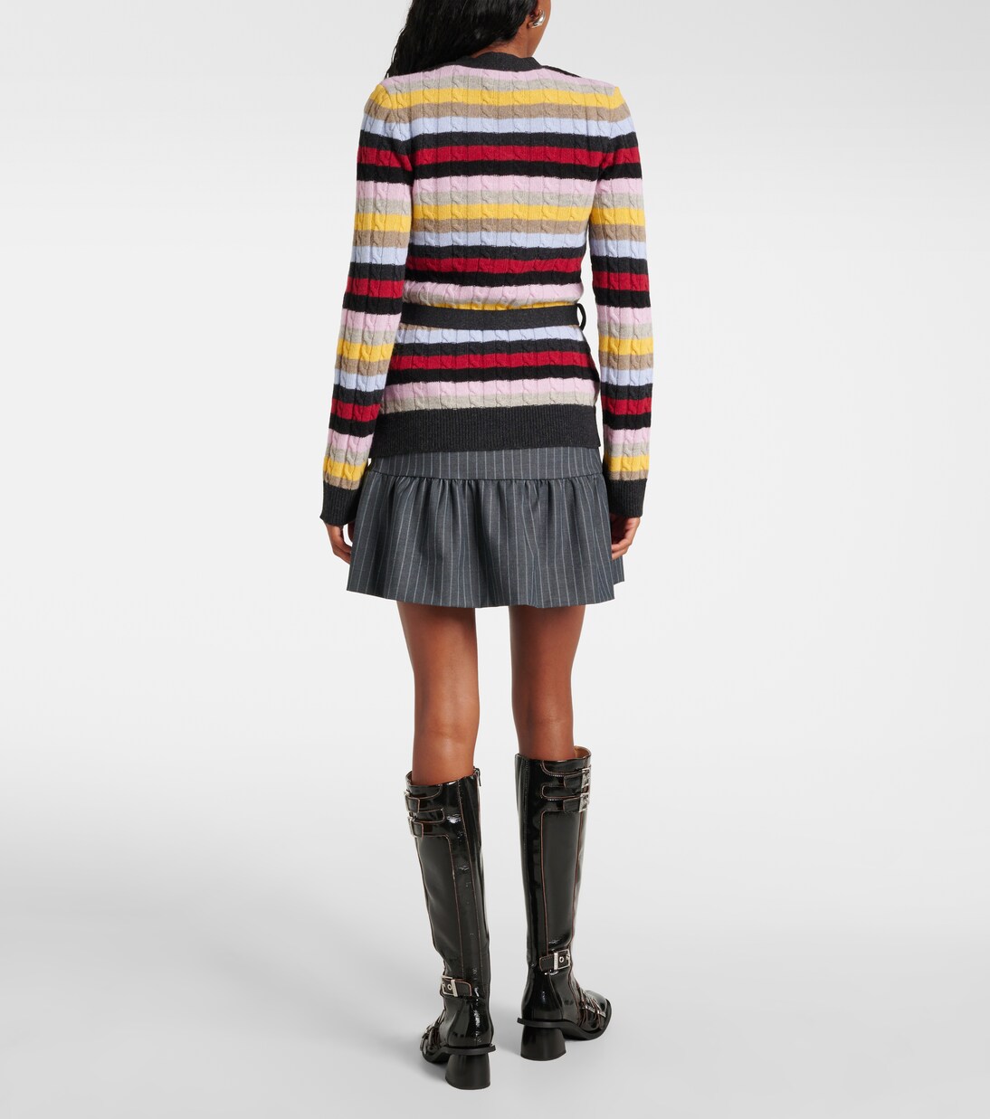 Striped cable-knit wool-blend cardigan in multicoloured - Ganni | Mytheresa