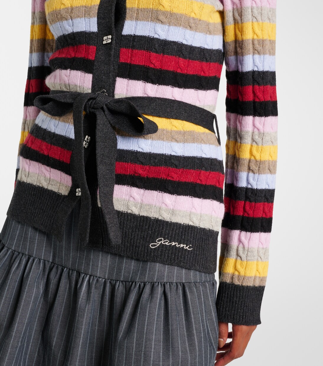 Striped cable-knit wool-blend cardigan in multicoloured - Ganni | Mytheresa