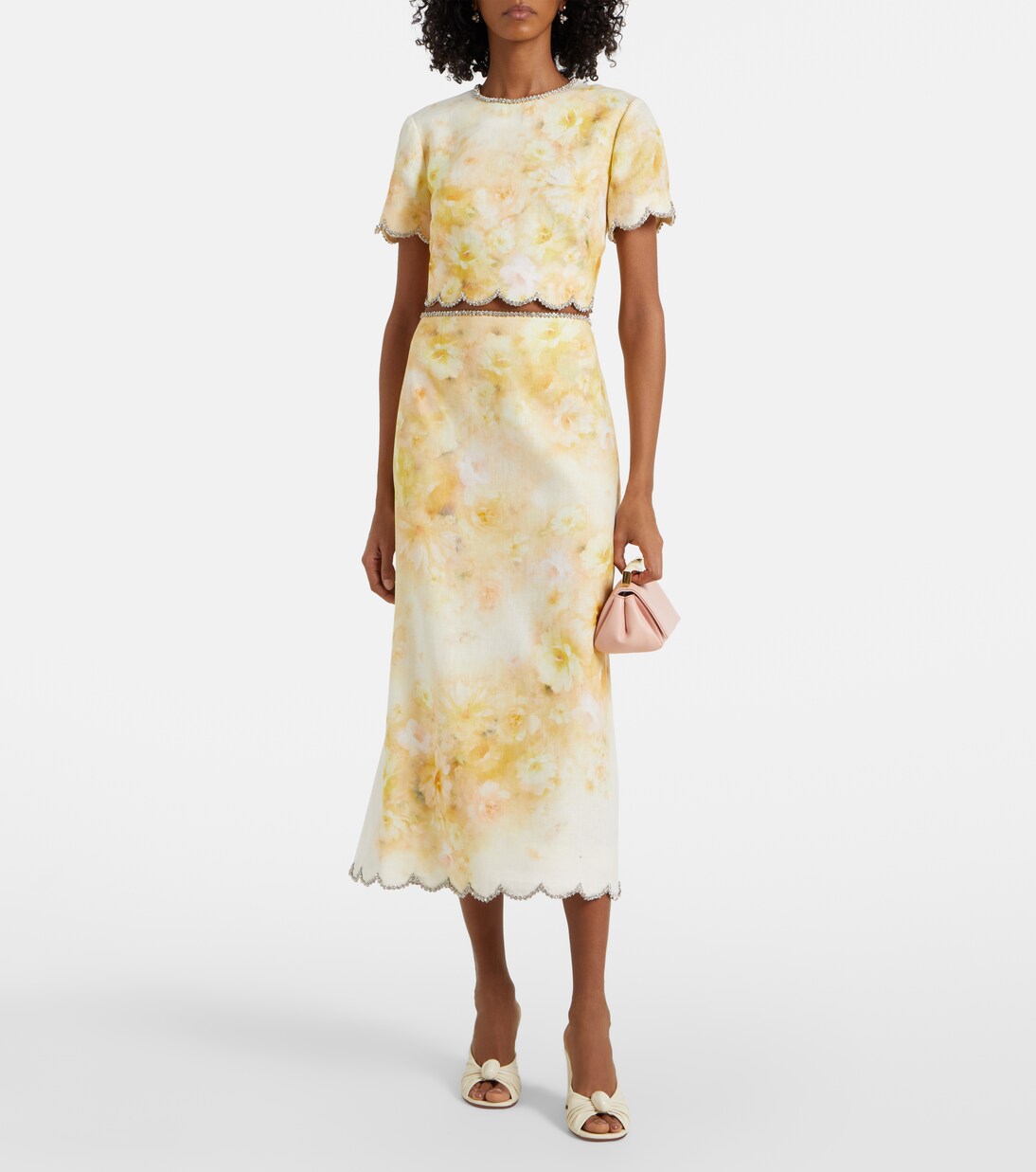 Crush scalloped cropped silk top in yellow - Zimmermann | Mytheresa