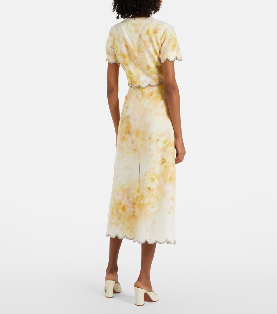 Crush scalloped cropped silk top in yellow - Zimmermann | Mytheresa