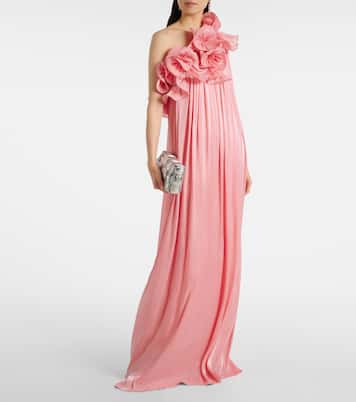 Charmain plissé georgette gown in pink - Costarellos | Mytheresa