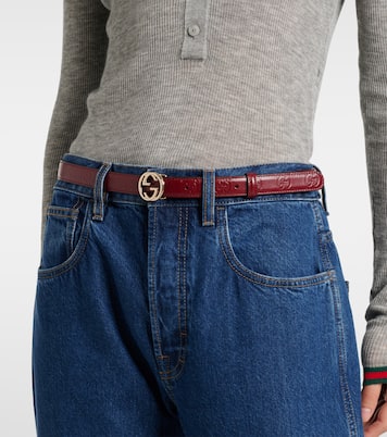 Interlocking G leather belt in red - Gucci | Mytheresa