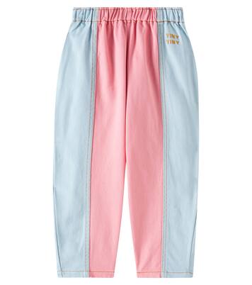 Colorblocked cotton twill barrel-leg pants in pink - Tinycottons ...