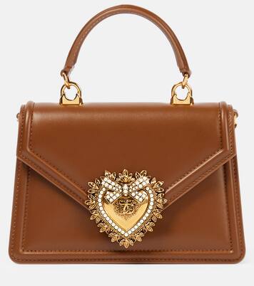 Devotion Mini leather shoulder bag in brown - Dolce Gabbana | Mytheresa