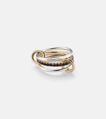 Tigris 18kt gold and sterling silver ring with black diamonds in ...