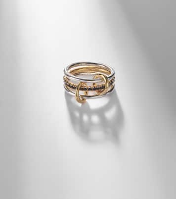 Tigris 18kt gold and sterling silver ring with black diamonds in ...