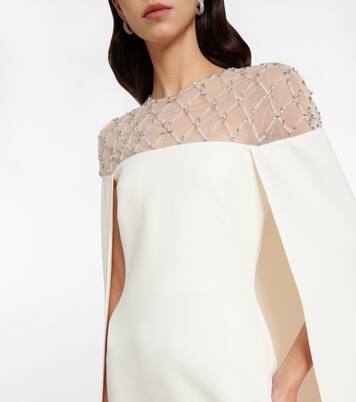 Bridal Embellished Crepe Cape Gown in White - Safiyaa | Mytheresa