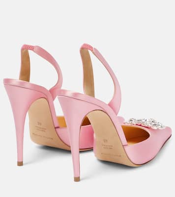 Crystal Embellished Satin Slingback Pumps in Pink - Magda Butrym ...