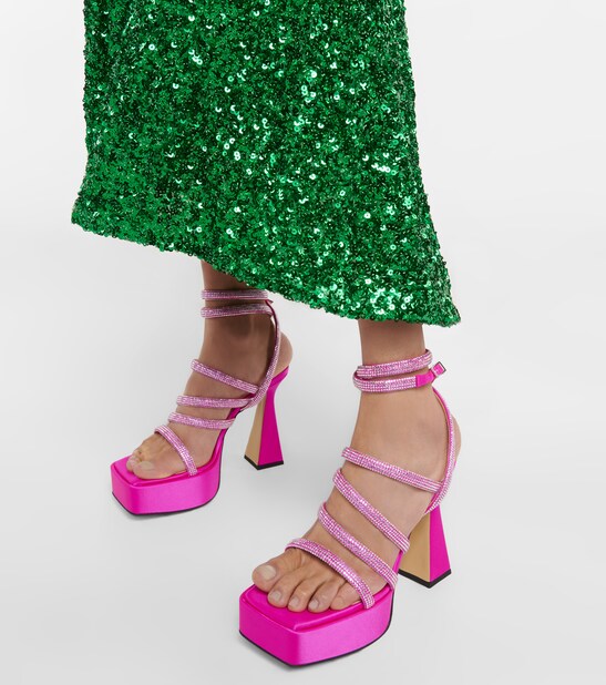 Sydney Embellished Satin Platform Sandals in Pink - Mach Mach | Mytheresa